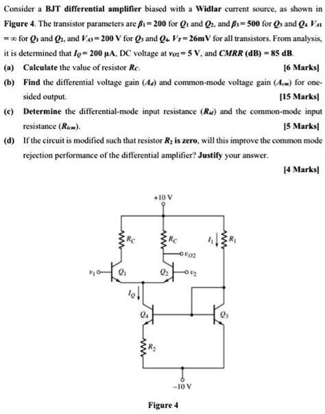 solved consider a bjt differential amplifier biased with a widlar