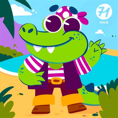 Иллюстрация Пират Крокодил Кроко в стиле 2d детский компьютерная