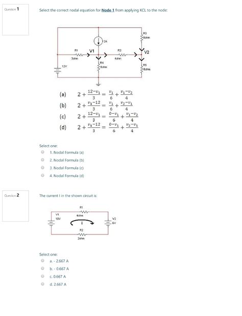 Solved Question Select The Correct Nodal Equation For Node Chegg Com
