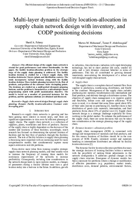 Pdf Multi Layer Dynamic Facility Location Allocation In Supply Chain