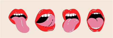 벡터 일러스트레이션 다른 여성의 입술과 눈 만화 스타일의 이모티콘 편집 가능한 획으로 설정 이빨에 대한 스톡 벡터 아트 및 기타 이미지 Istock