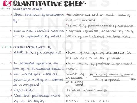 Grade 9 Quantitative Chemistry Paper 1 Combined Science Higher Aqa Specification Notes