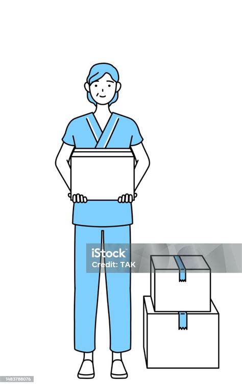 병원 가운을 입은 중년 및 고령 여성 입원 환자가 골판지 상자를 나르기 위해 일하고 있다 건강 진단에 대한 스톡 벡터 아트 및 기타 이미지 건강 진단 건강관리와 의술