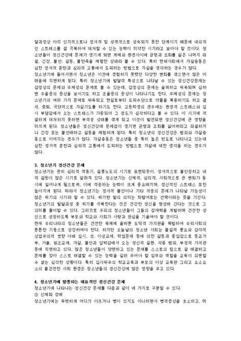 청소년기의 정신건강문제의 중요성과 문제점을 논하고 사회복지적 측면의 개입방향에 대하여 서술하시오