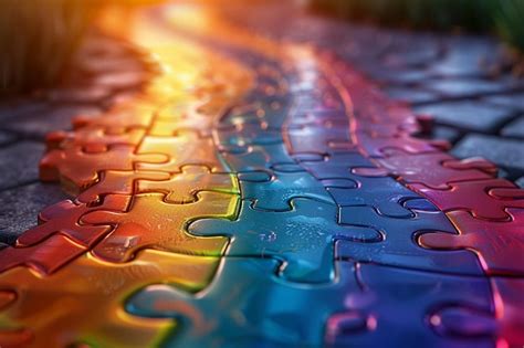 A 3d Stylized Pathway Made Of Interconnected Puzzle Pieces Premium Ai