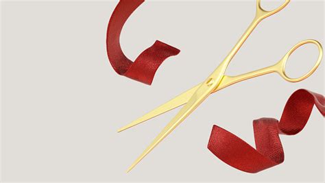 그랜드 오프닝 커팅 빨간 리본 초대 배너 템플릿입니다 새로운 프레젠테이션 3d 렌더링 시작 빨강에 대한 스톡 사진 및 기타 이미지 Istock