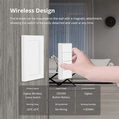 zemismart tuya zigbee 3 gang wireless scene push button portable switch app control battery powered