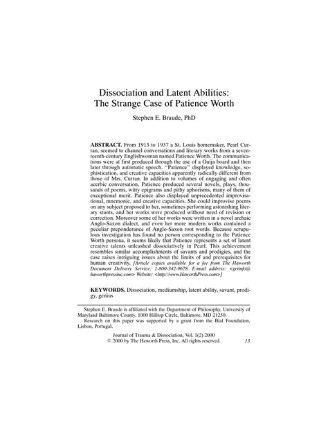 Pdf Dissociation And Latent Abilities