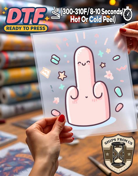 Cute Middle Finger Dtf Transfer Ready To Press Kawaii Pastel Heat