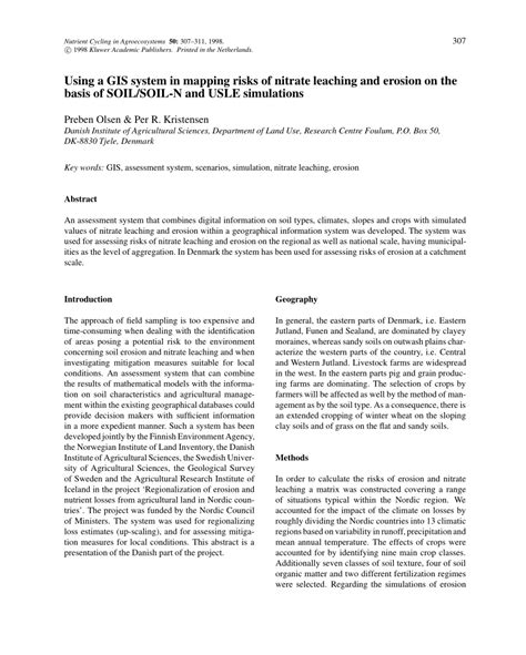 Pdf Using A Gis System In Mapping Risks Of Nitrate Leaching And