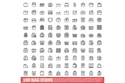 100 Bag Icons Set Outline Style 2251700