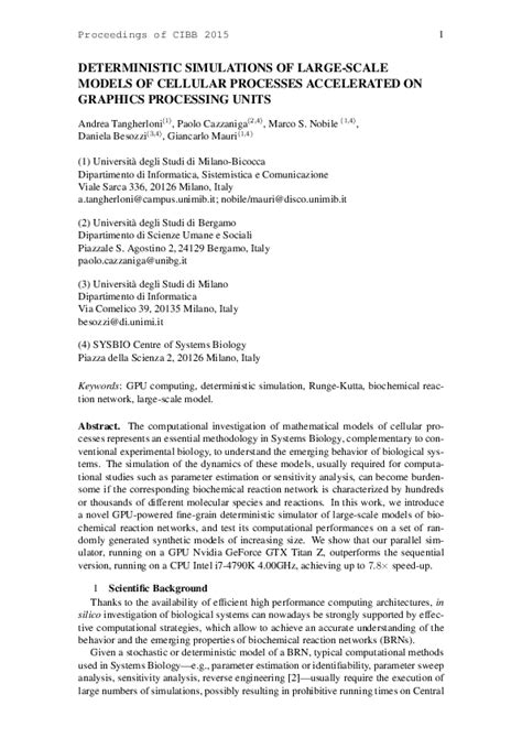 Pdf Deterministic Simulations Of Large Scale Models Of Cellular