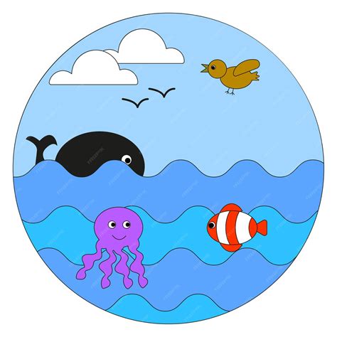 Premium Vector Creation Sea Life Circle Whale Fish Bird Friends