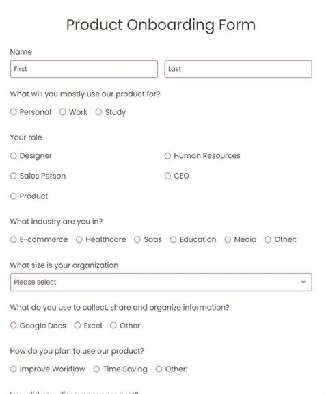 Product Onboarding Form Template 123formbuilder