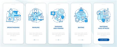 Social Engineering Attacks Tactics Blue Onboarding Mobile App Screen Walkthrough 5 Steps