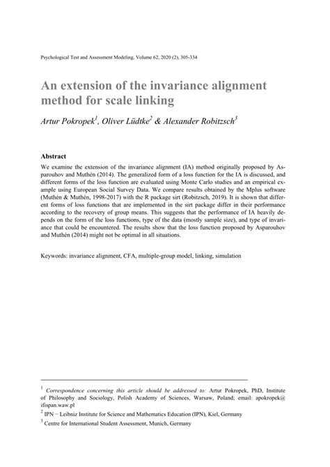 Pdf An Extension Of The Invariance Alignment Method For Scale Linking