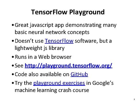 Neural Networks For Machine Learning Tensorflow Playground Tensor