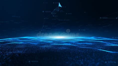 Abstract Blue Digital Particles Wave And Digital Data Network Connections For A Technology