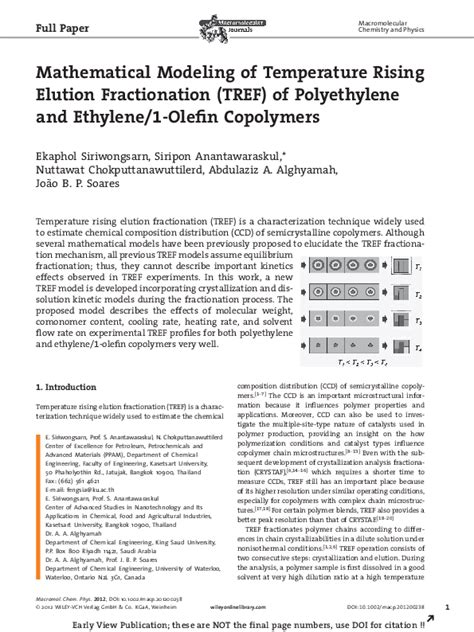 Pdf Mathematical Modeling Of Temperature Rising Elution Fractionation Tref Of Polyethylene