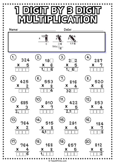 1 Digit By 3 Digit Multiplication Worksheets Teach Prints