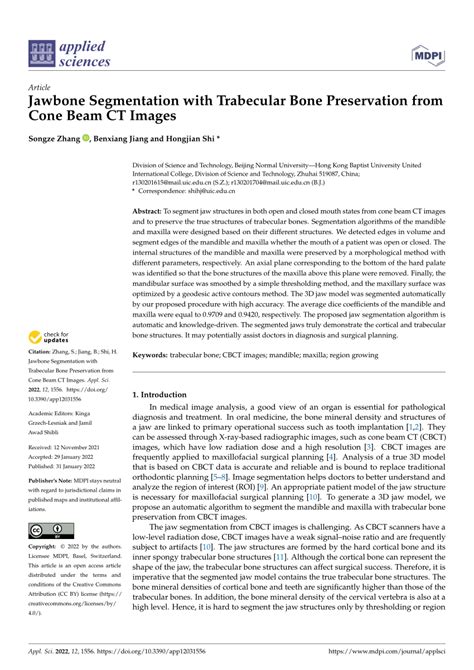 Pdf Jawbone Segmentation With Trabecular Bone Preservation From Cone