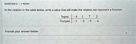 Solved Question 2 1 Point In The Relation In The Table Below Write A Value That Will Make The