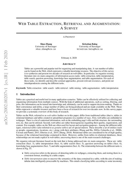 Web Table Extraction Retrieval And Augmentation A Survey Deepai