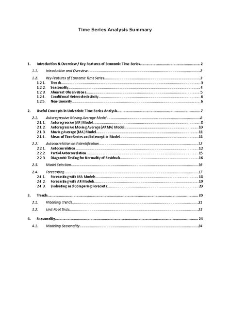 Time Series Analysis Summary Time Series Analysis Summary Introduction And Overview Key