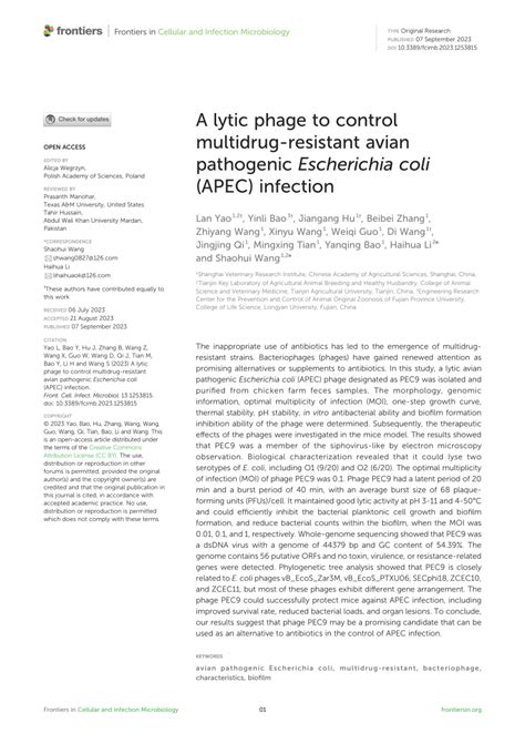 Pdf A Lytic Phage To Control Multidrug Resistant Avian Pathogenic Escherichia Coli Apec