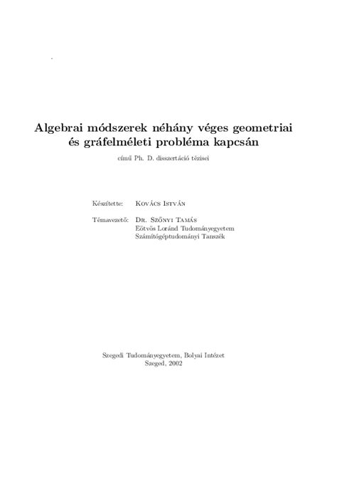 Pdf Some Algebraic Methods In Finite Geometry And Graph Theory