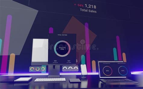Digital Data Visualization Illustration Of Laptops Mobile Phones And