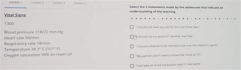 Vital Signs 1300 Select The 3 Statements Made By The Adolescent That