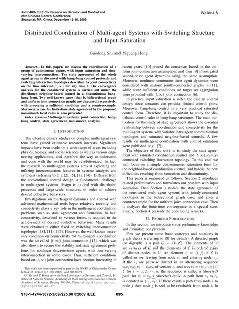Pdf Distributed Coordination Of Multi Agent Systems With Switching