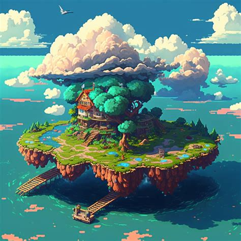16 Bit Pixel Art Island In The Clouds Etsy