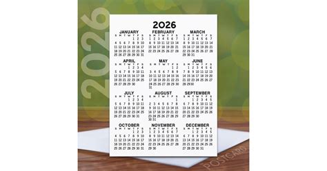 Full Year View Calendar Basic Minimal Postcard Zazzle