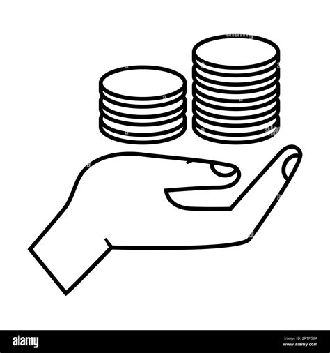 Simple Outline Of Hand Holding Stacks Of Coins Vector Icon Stock Vector