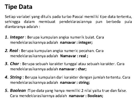 Tipe Data Variabel Bahasa Pascal Tipe