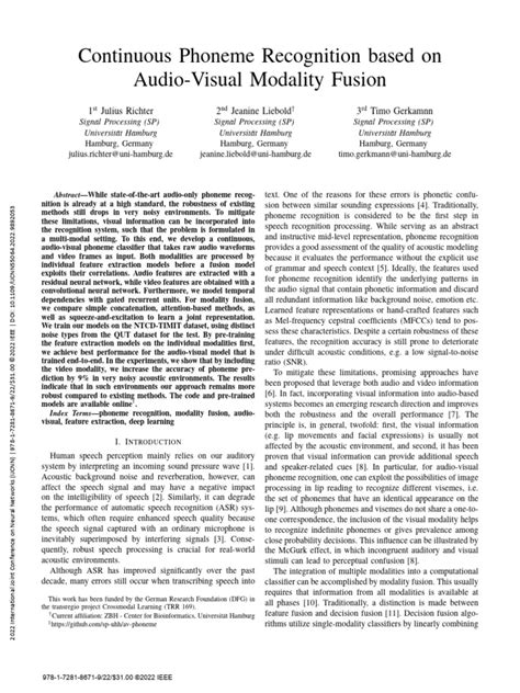 01 Ok Continuous Phoneme Recognition Based On Audio Visual Modality Fusion Pdf Speech