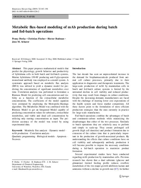 pdf metabolic flux based modeling of mab production during batch and fed batch operations