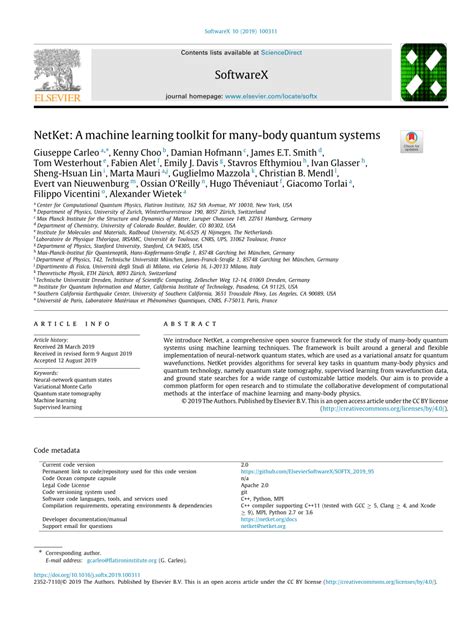 pdf netket a machine learning toolkit for many body quantum systems
