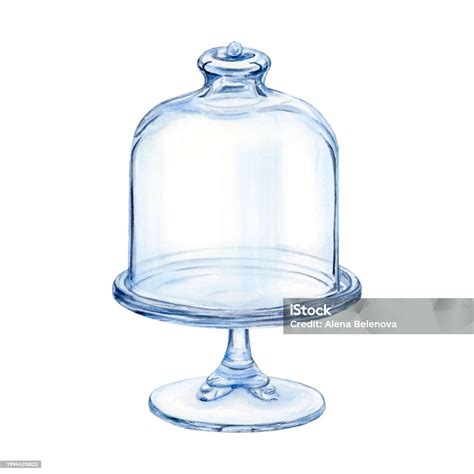 Cloche 유리 케이크 스탠드 수채화 드로잉 돔 벽지 유리 그릇 접시 트레이 다리 뚜껑 달콤한 간식 과일 컵 케이크 베이커리