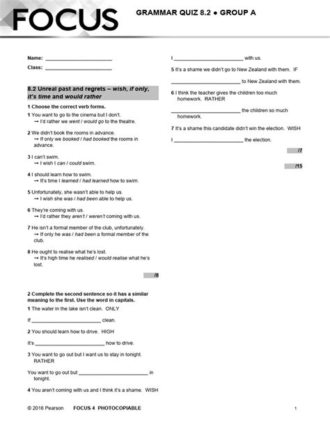 Unreal Past And Regrets Tests 136219 Pdf Linguistics Human