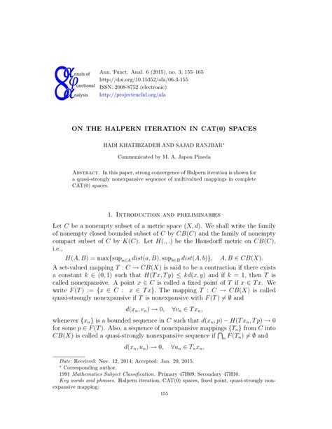 Pdf On The Halpern Iteration In Cat0 Spaces