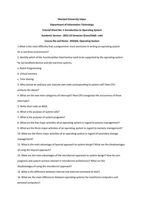 Os Tutorial 1 4 Assignment To Gain Good Knowledge In Operating