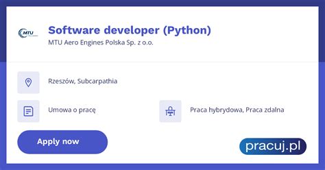 Oferta Pracy Software Developer Python Mtu Aero Engines Polska Sp Z