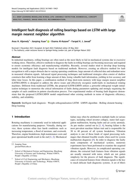 Intelligent Fault Diagnosis Of Rolling Bearings Based On Lstm With Large Margin Nearest Neighbor