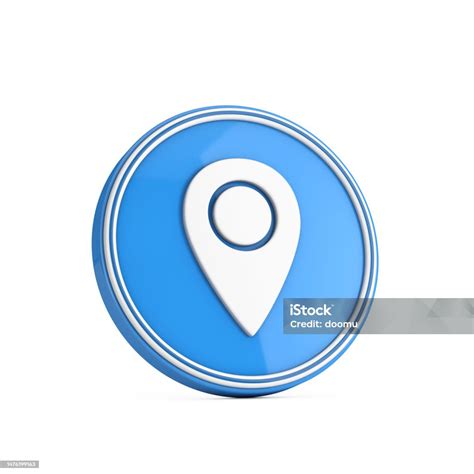 파란색 원 버튼의 흰색 대상 맵 포인터 핀 아이콘입니다 3d 렌더링 3차원 형태에 대한 스톡 사진 및 기타 이미지 3차원 형태 거리 검색 Istock