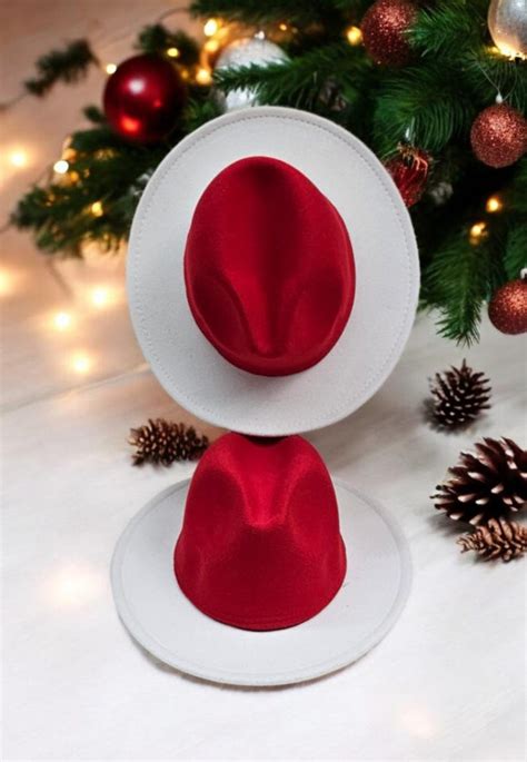 Red White Fedora Hat Etsy