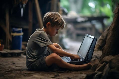 Premium Ai Image A Boy Coding A Handcrafted Computer Focus And