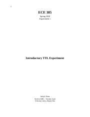 ECE 385 Lab Report 1 Docx 1 ECE 385 Spring 2020 Experiment 1 Introductory TTL Experiment